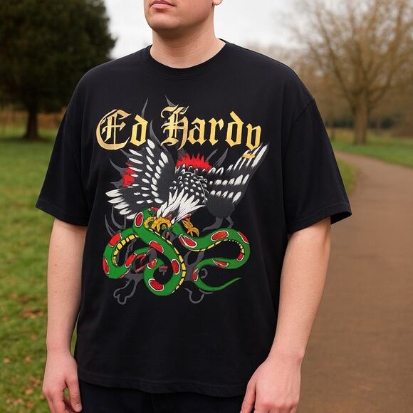 Ed Hardy | Shirts | Ed Hardy Xl Black Graphic Tshirt Eagle Snake Tattoo ...